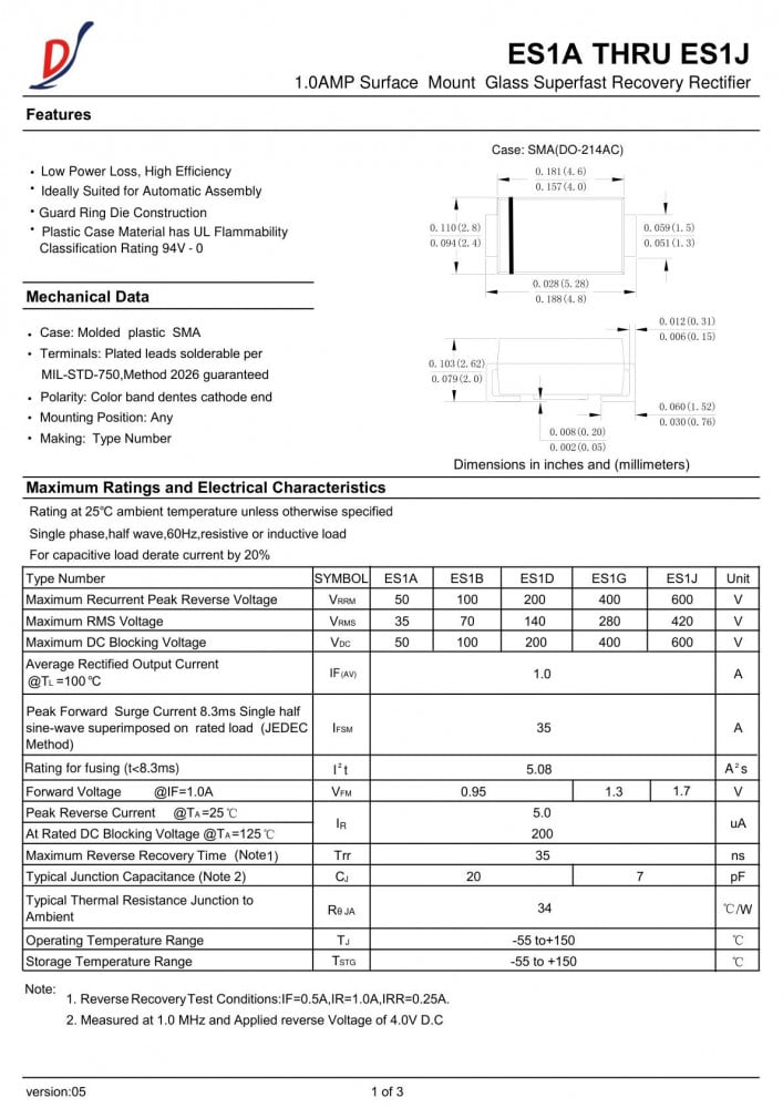 ES1G datasheet page 1