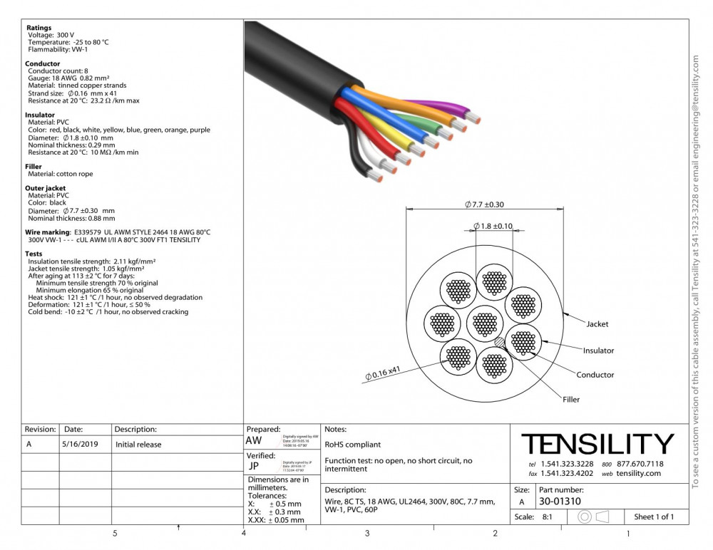Tensility International 30-01310 cable product specification sheet