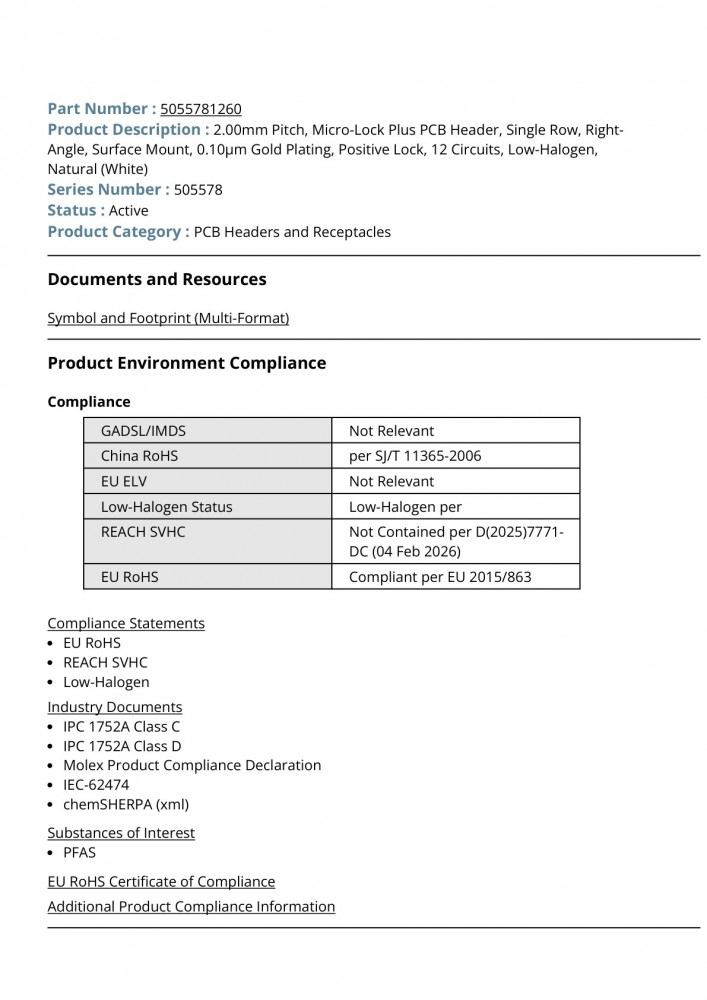 Technical document image 1 for MOLEX 5055781260