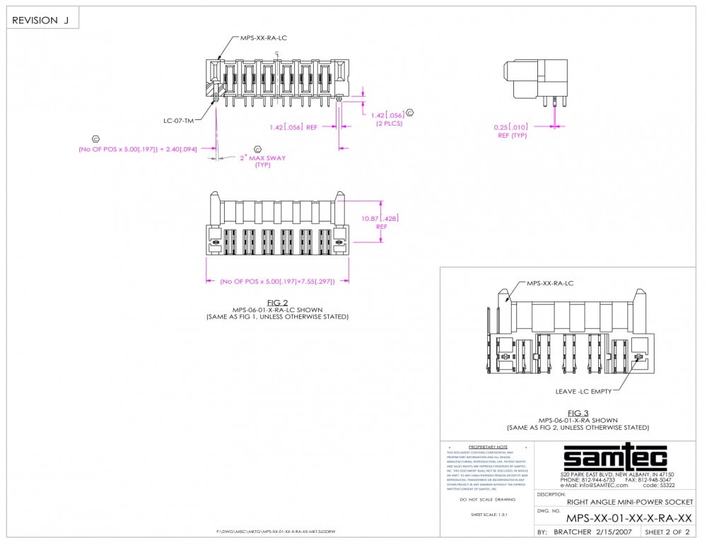 Samtec MPS right-angle retention and locking option drawing
