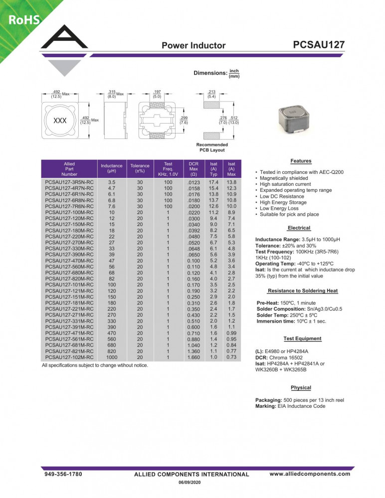 Allied Components International PCSAU127 technical document page
