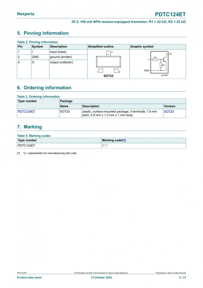 PDTC124ET datasheet page 2