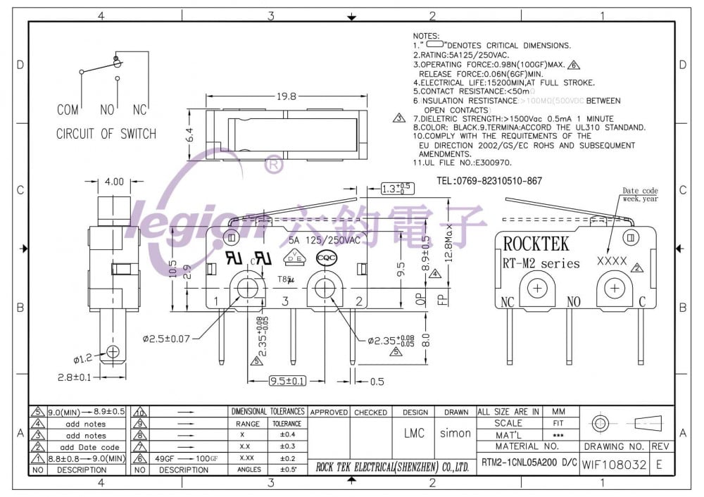 Legion RTM2-1CNL05A200 D/C technical document preview