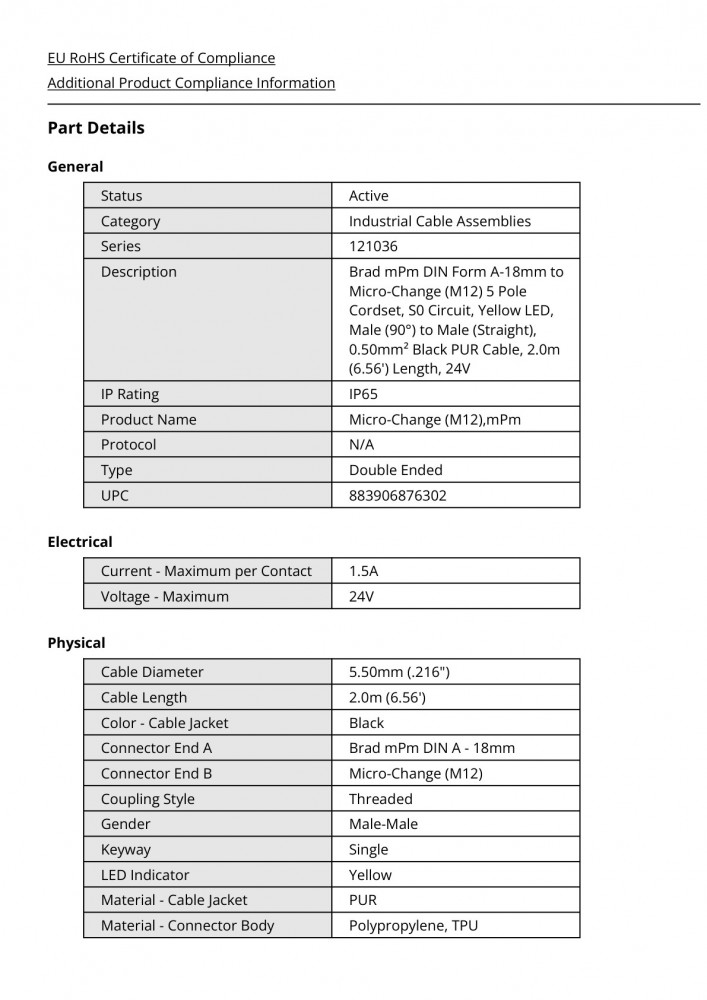 Molex E850 cordset drawing, page 2