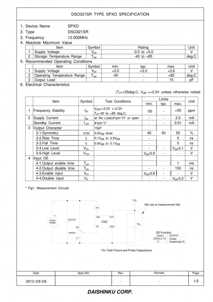 KDS DSO321SR specification page 1