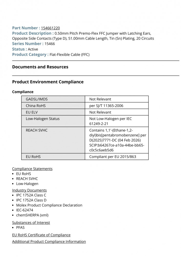 Technical document image 1 for MOLEX 154661220