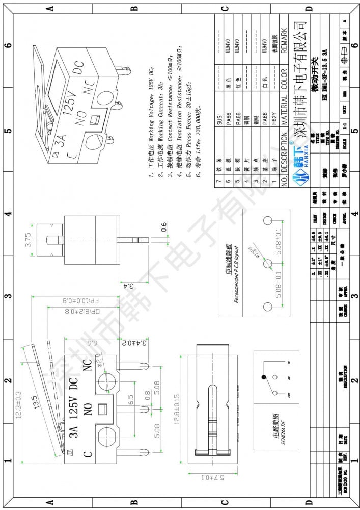 HX DM1-3P-13.5 3A specification page 1