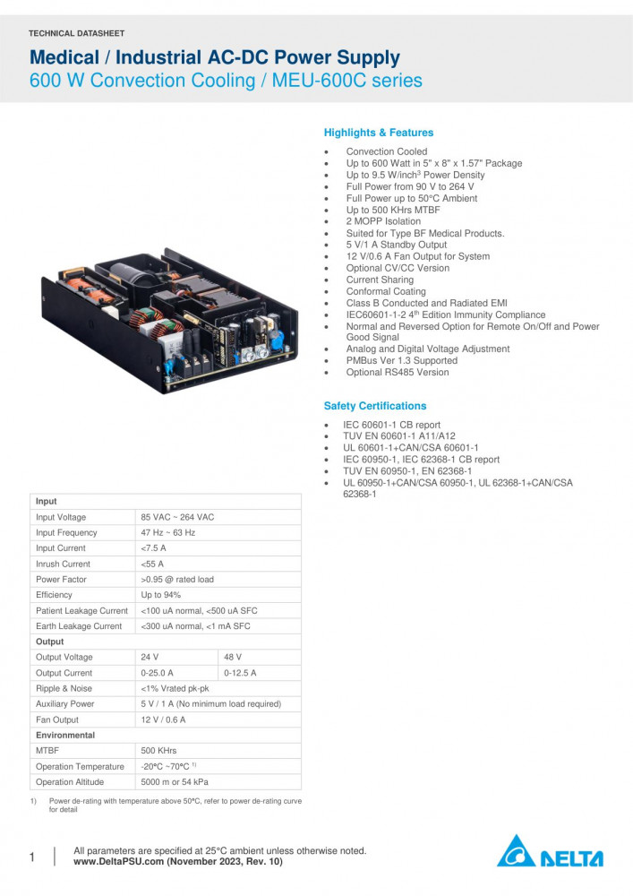 DELTA MEU-600C datasheet page 1