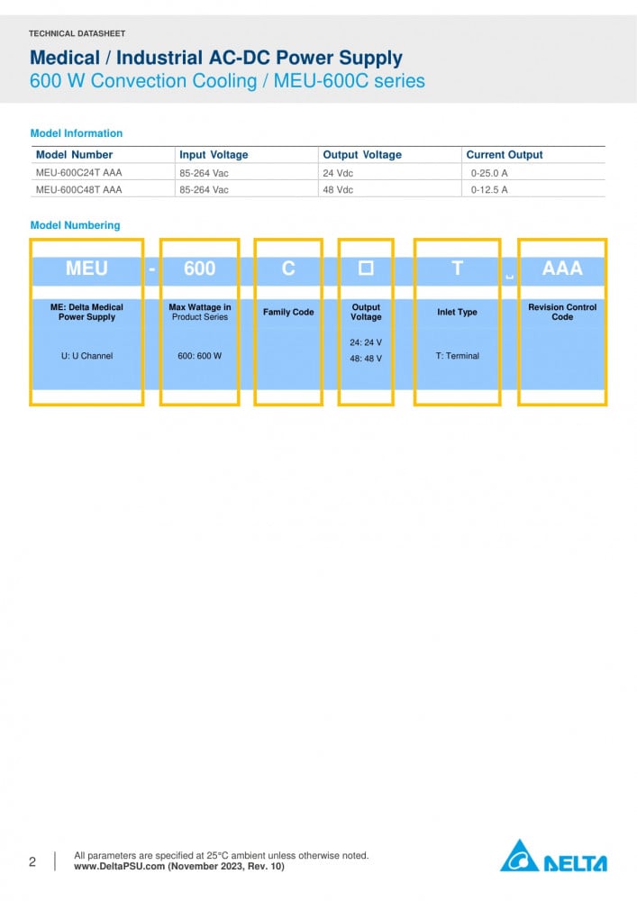 DELTA MEU-600C datasheet page 2