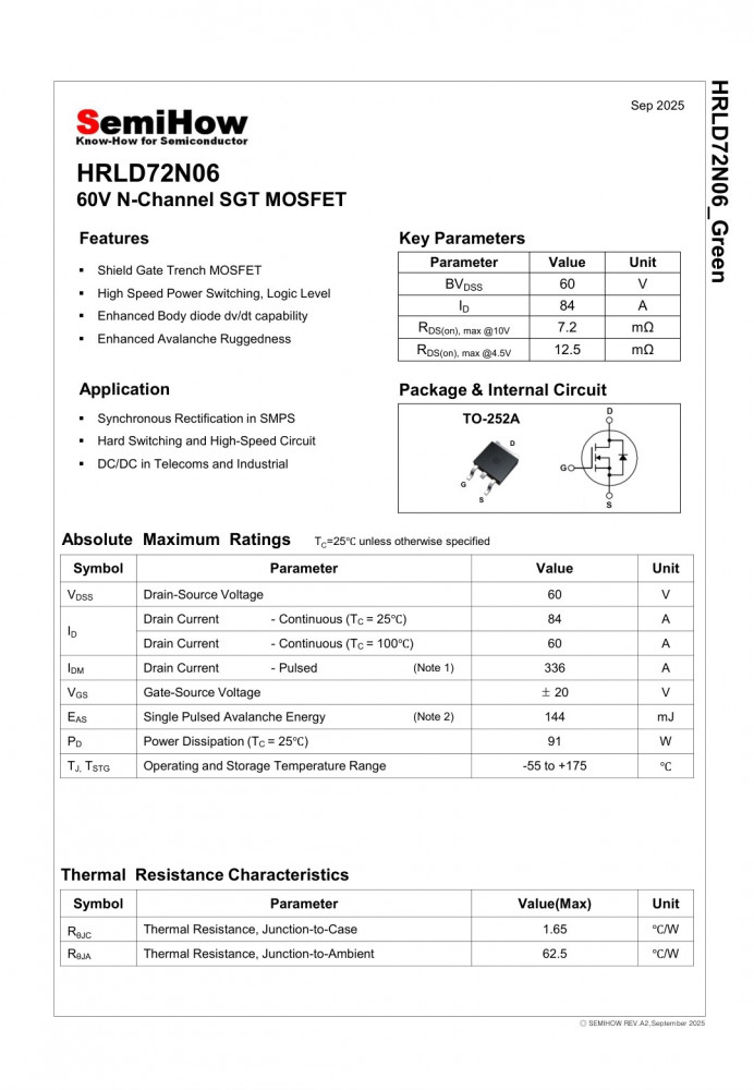 HRLD72N06 datasheet page 1
