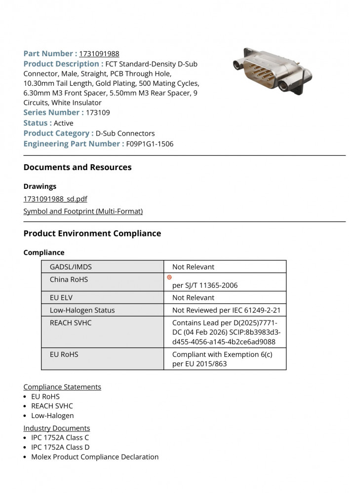 MOLEX 1731091988 drawing preview, page 1