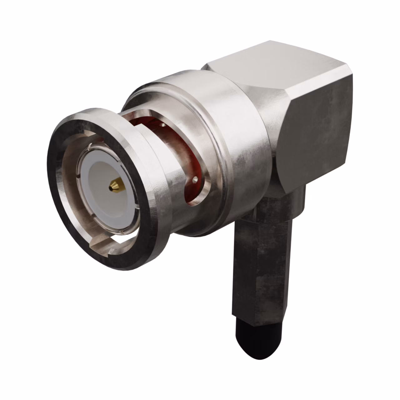 BNC Plug, Right-Angle, Crimp, RG-141, RG-303 and RG-58 Cable, Brass Body, Nickel (Ni) Plated, Die Cast Coupling Nut, Nickel (Ni) Plated, 50 Ohms for sale