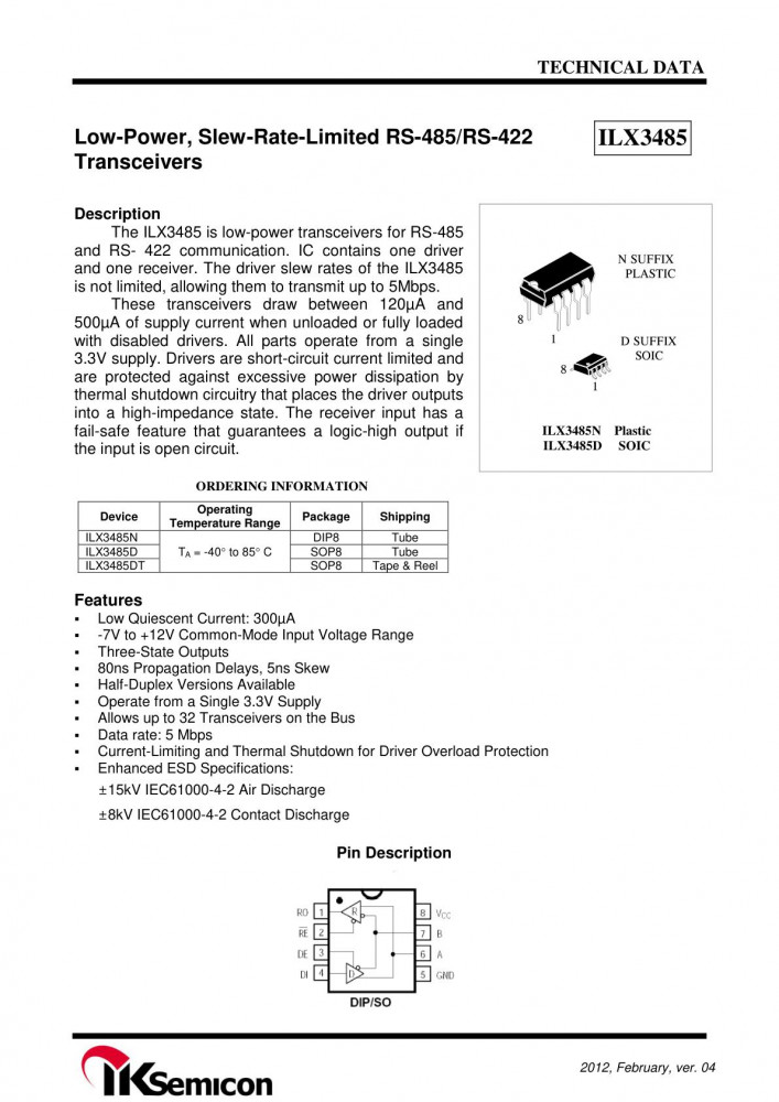 ILX3485 datasheet page 1