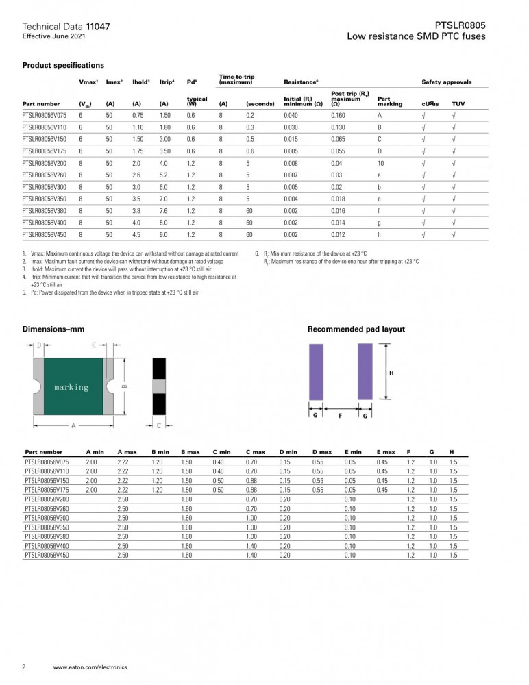EATON PTSLR0805 datasheet page 2