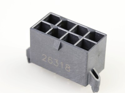 Mega-Fit ColorLock Vertical Header with Crush Pegs, 5.70mm Pitch, Through Hole, Dual Row, 8 Circuits, Matte Tin (Sn) Plating, 3.73mm Tail Length, Glow-Wire Capable, Tray, Natural
