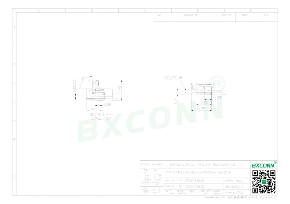 BXCONN FC-05A60P11H20 technical drawing page 2