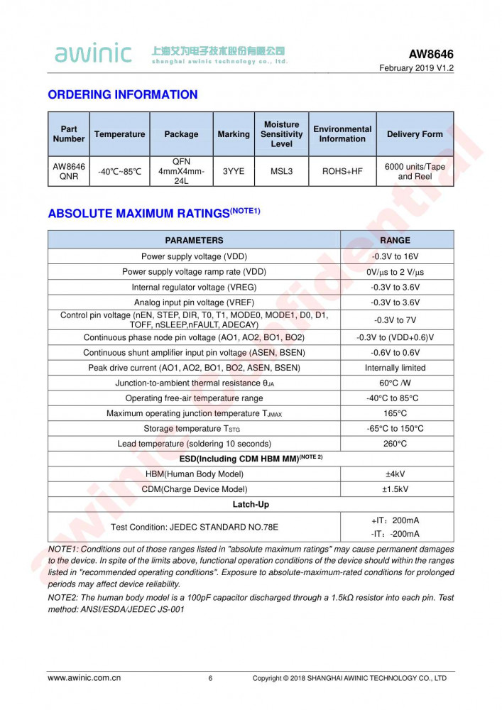 AW8646QNR datasheet page 6