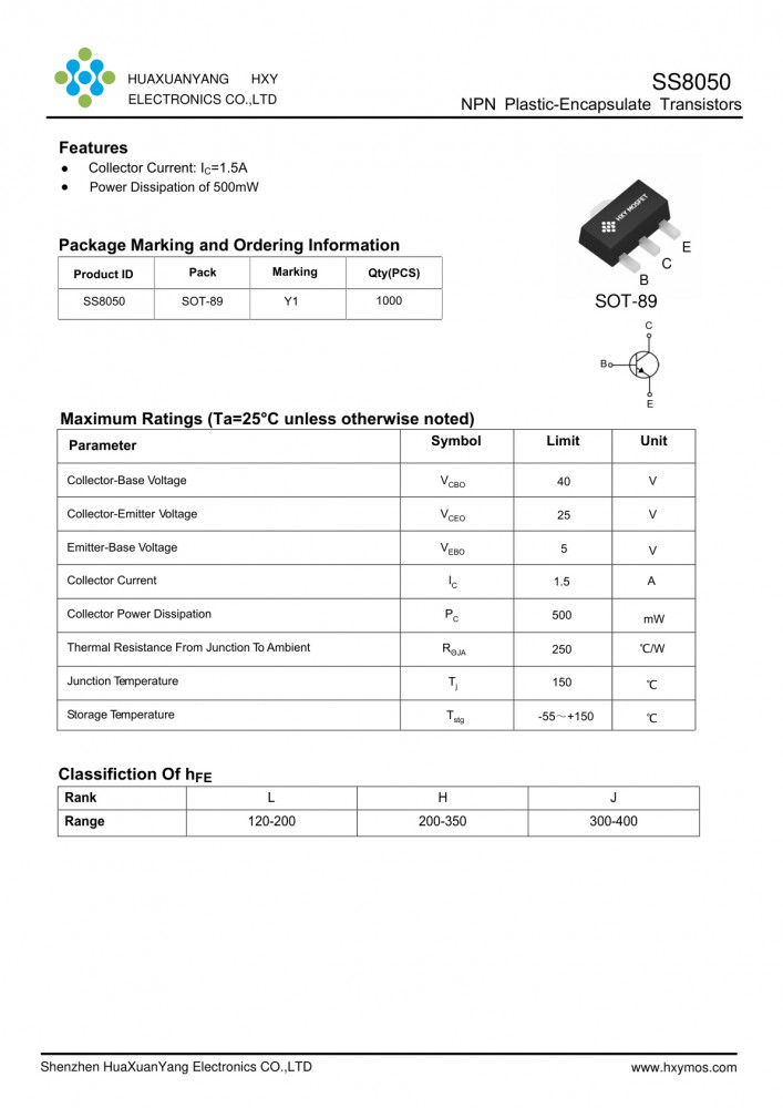 SS8050 datasheet page 1
