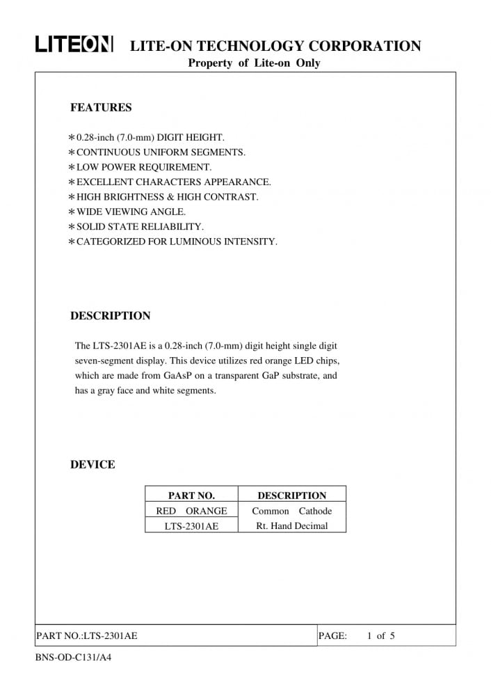 LTS-2301AE datasheet page 1