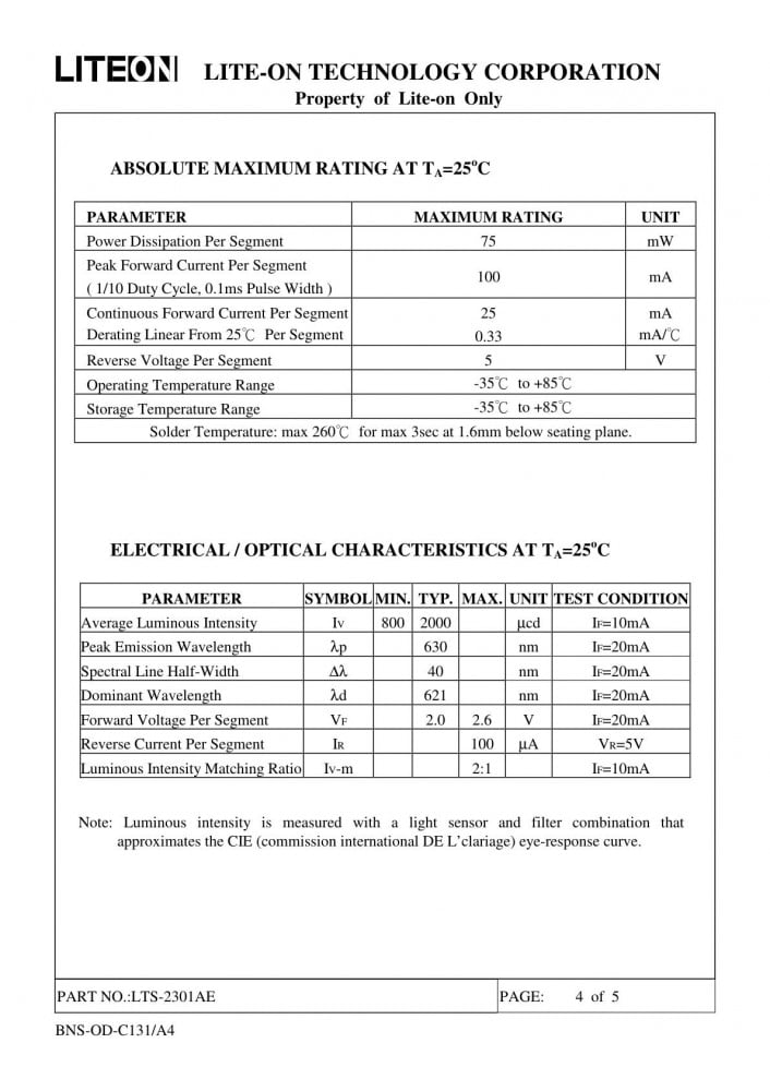LTS-2301AE datasheet page 4