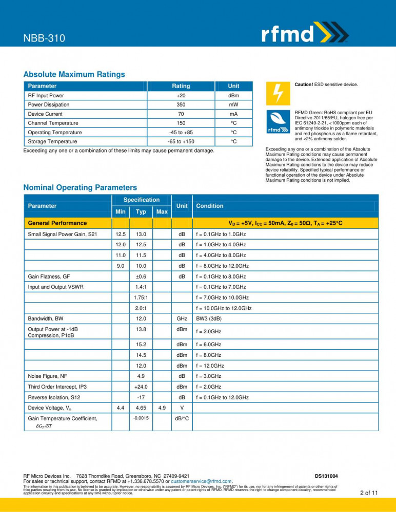 NBB-310-T1 technical document page 2