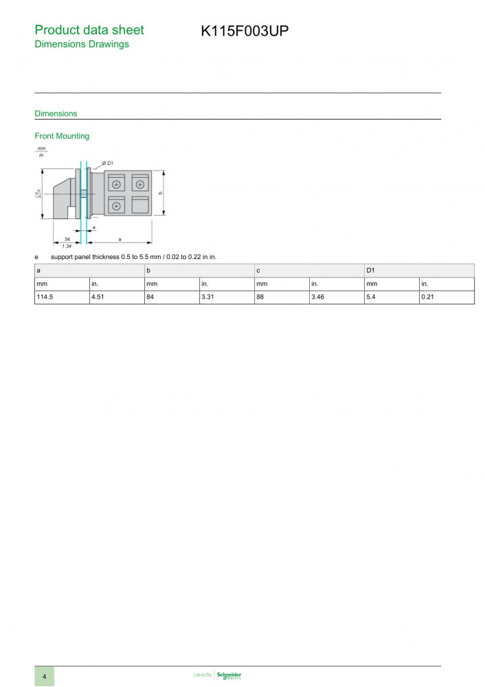 K115F003UP technical document page 4
