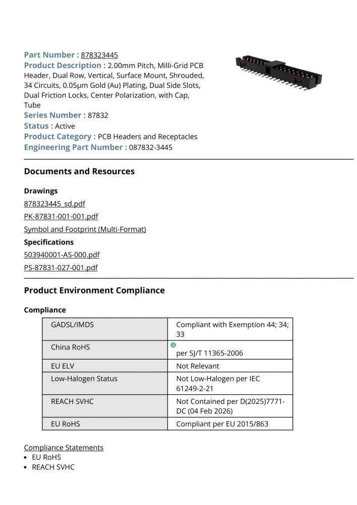 MOLEX 878323445 technical document preview, page 1