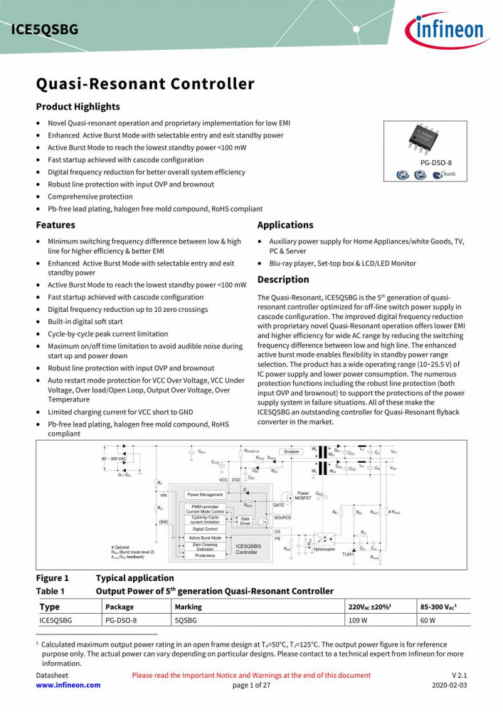 ICE5QSBG datasheet page 1