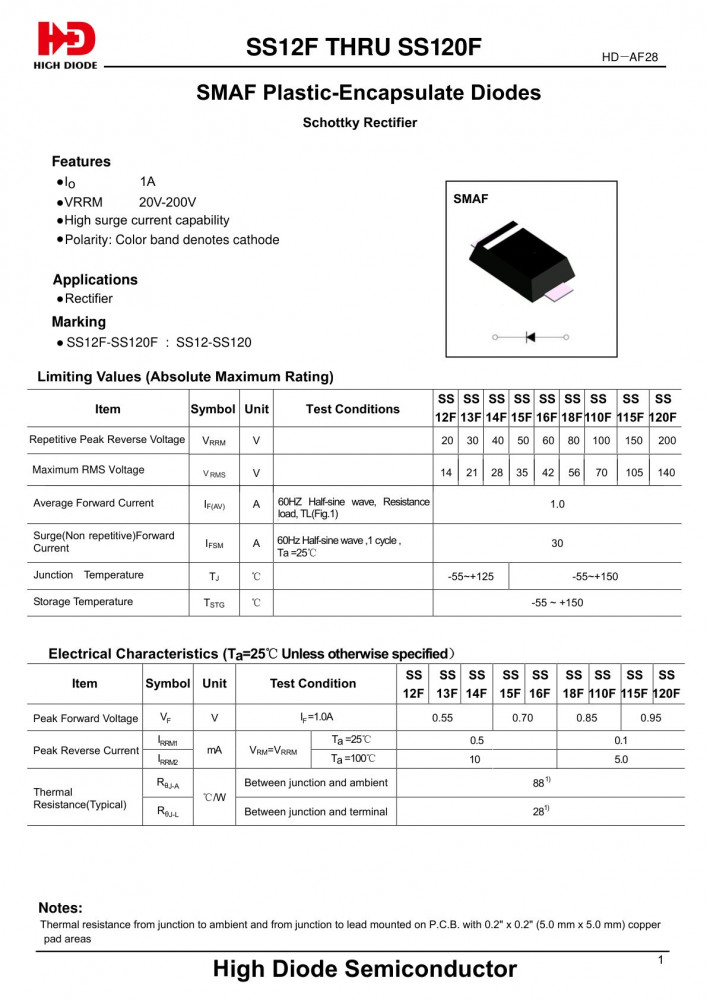 SS110F datasheet page 1