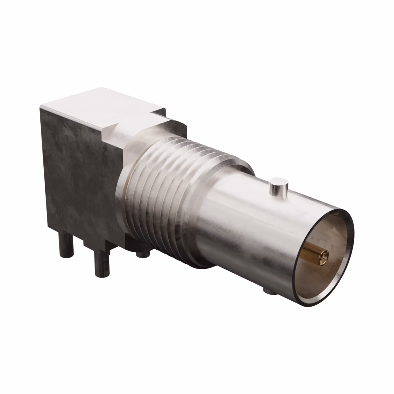 Mini-BNC Jack, Right-Angle, Bulkhead Receptacle, PCB, Through Hole, Die Cast Body, Nickel (Ni) Plated, One Piece Per Bag, 75 Ohms for sale