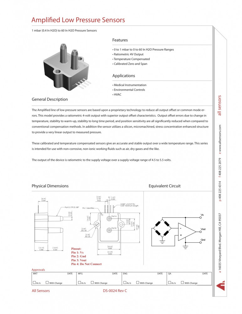 Amphenol pressure sensor datasheet page 1