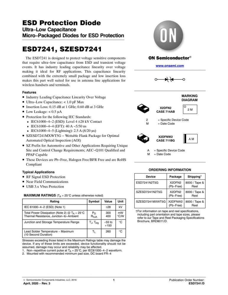 ESD7241N2T5G datasheet page 1