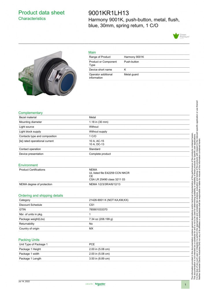 9001KR1LH13 technical document page 1