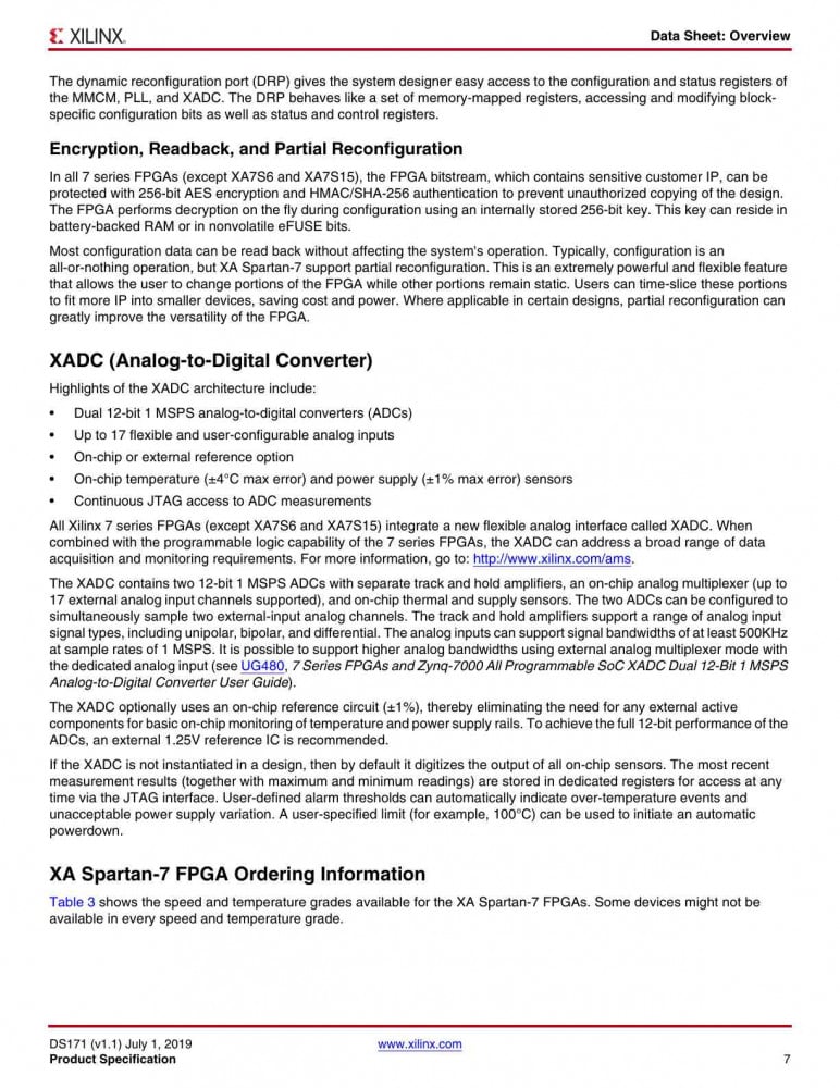XA Spartan-7 datasheet page 7