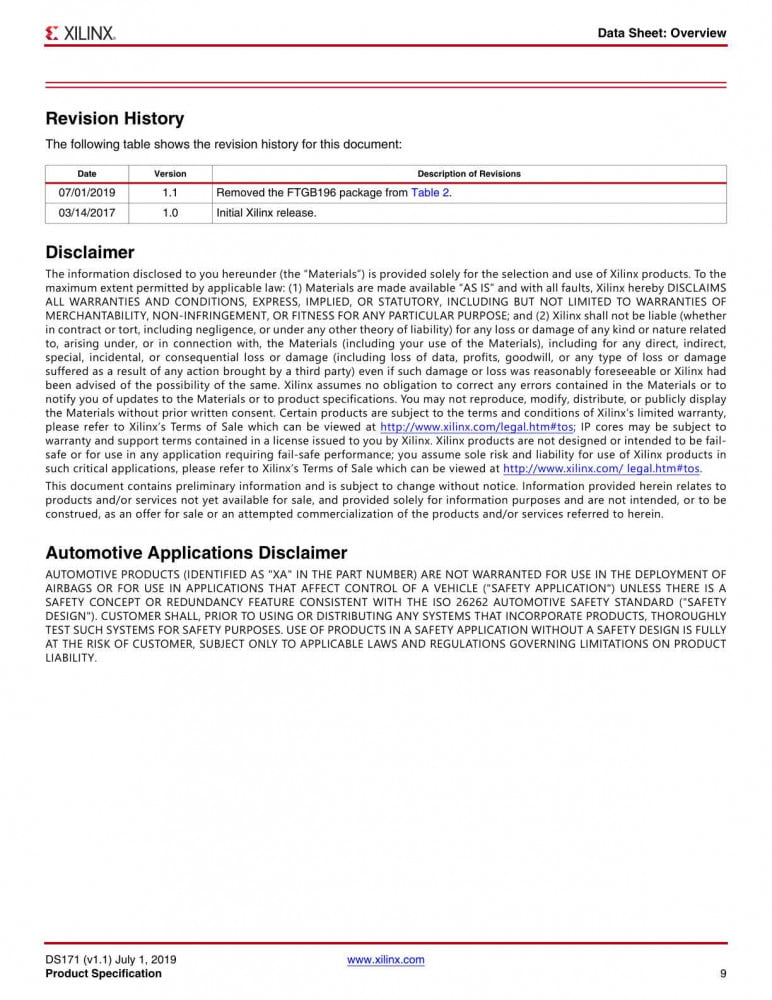 XA Spartan-7 datasheet page 9