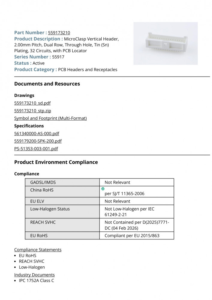 MOLEX 559173210 technical document preview, page 1
