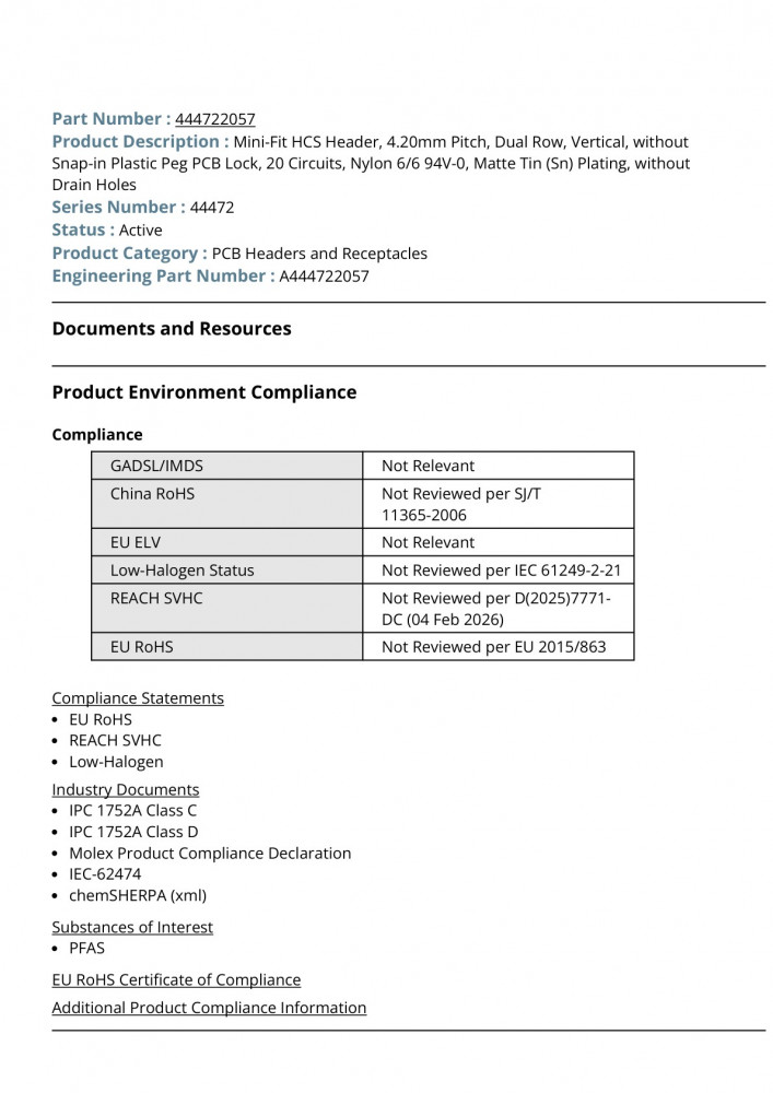 Technical document page 1 for Molex 444722057
