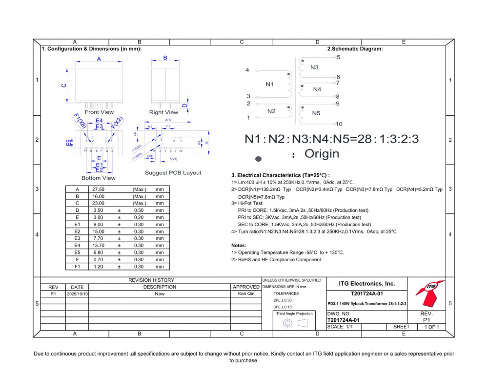 T201724A transformer datasheet page preview