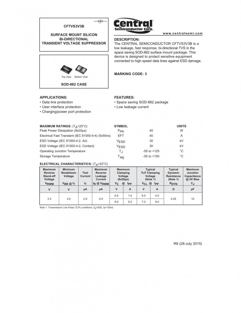 CFTVS3V3B TR PBFREE datasheet page 1