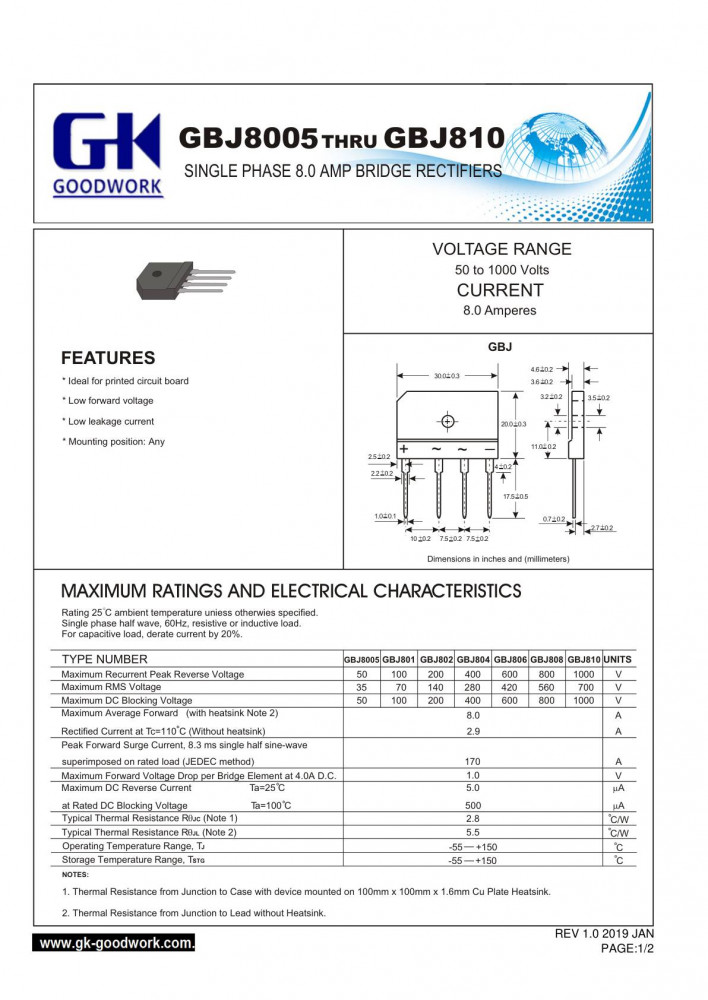 GOODWORK GBJ810 datasheet page 1