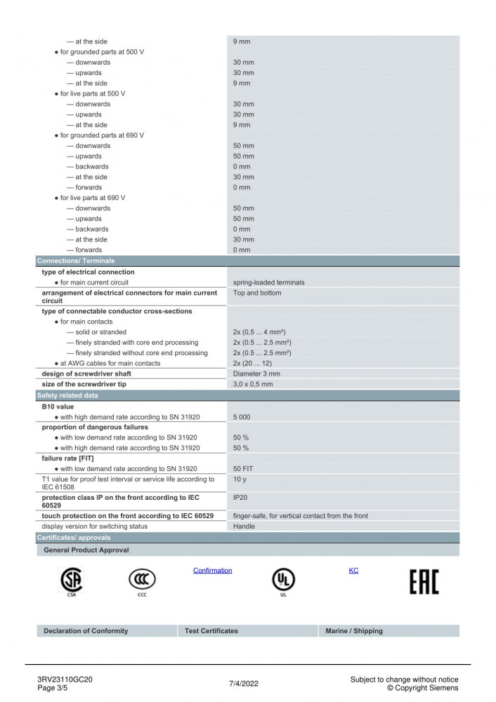 3RV23110GC20 technical document page 3