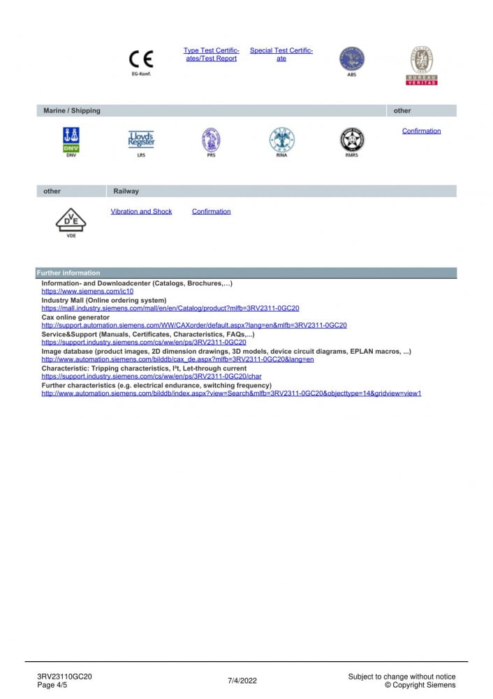3RV23110GC20 technical document page 4