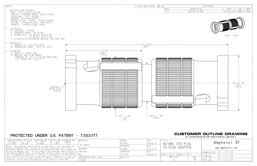 Amphenol 034-1113-12G technical drawing
