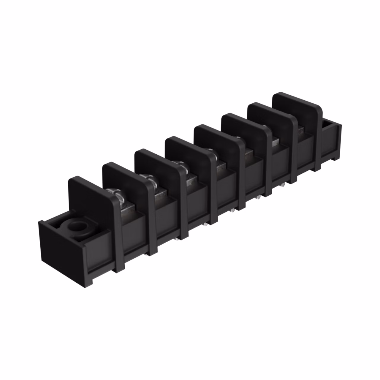 8.26mm Pitch, Single Row, Dual-Barrier Terminal Strip, with Mounting Ends, Black, Steel Screws, 7 Circuits for sale