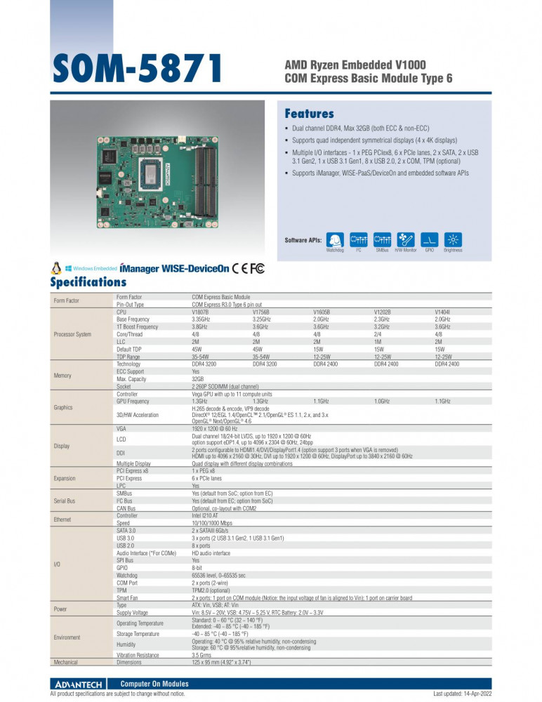 SOM-5871 technical document preview, page 1