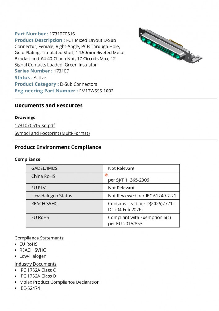 MOLEX 1731070615 drawing preview, page 1