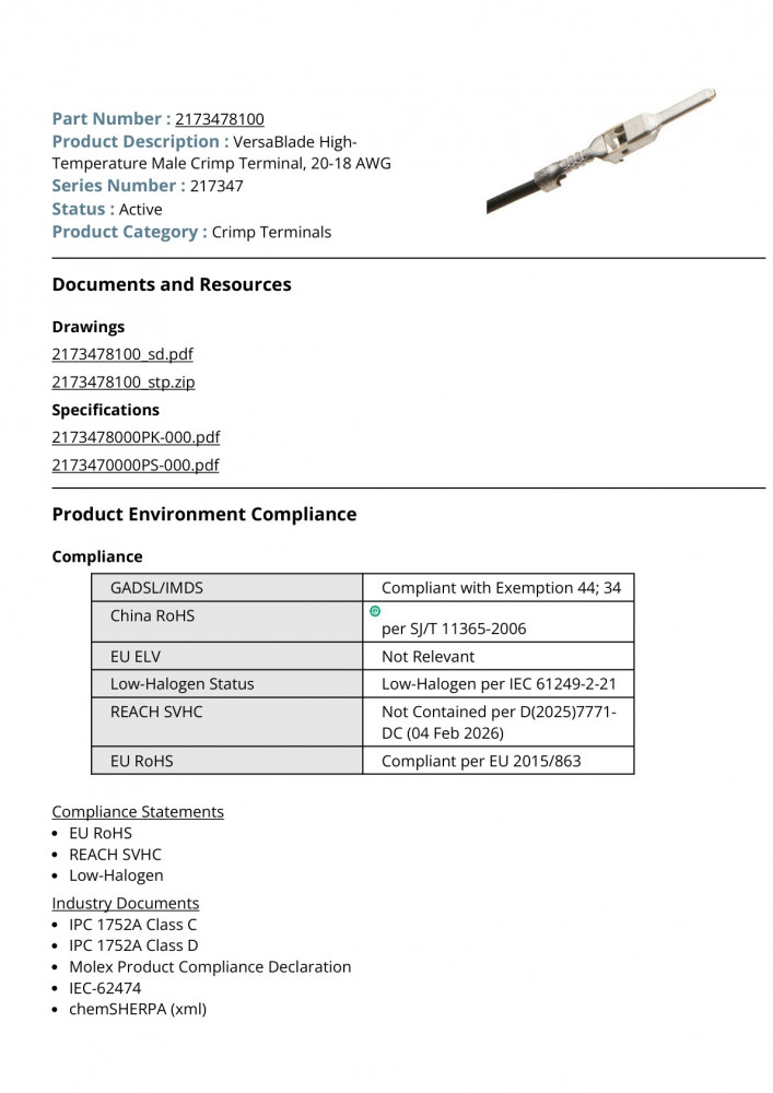 Technical document image 1 for Molex 2173478100