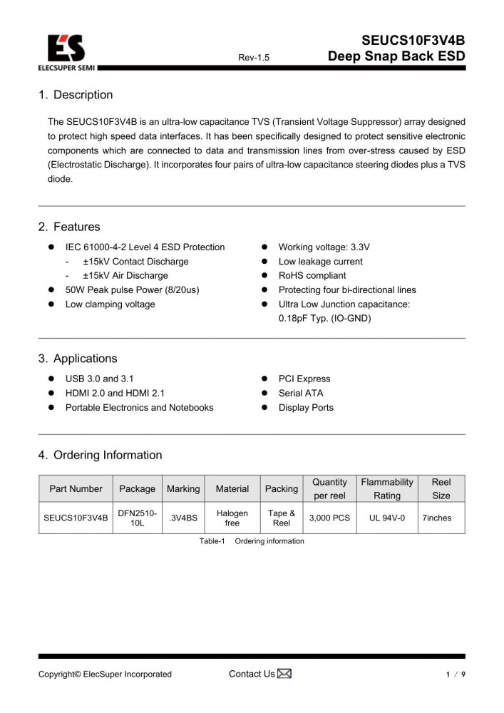 SEUCS10F3V4B datasheet page 1