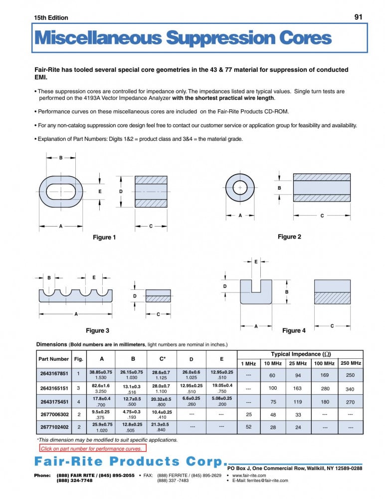Fair-Rite miscellaneous suppression cores technical document