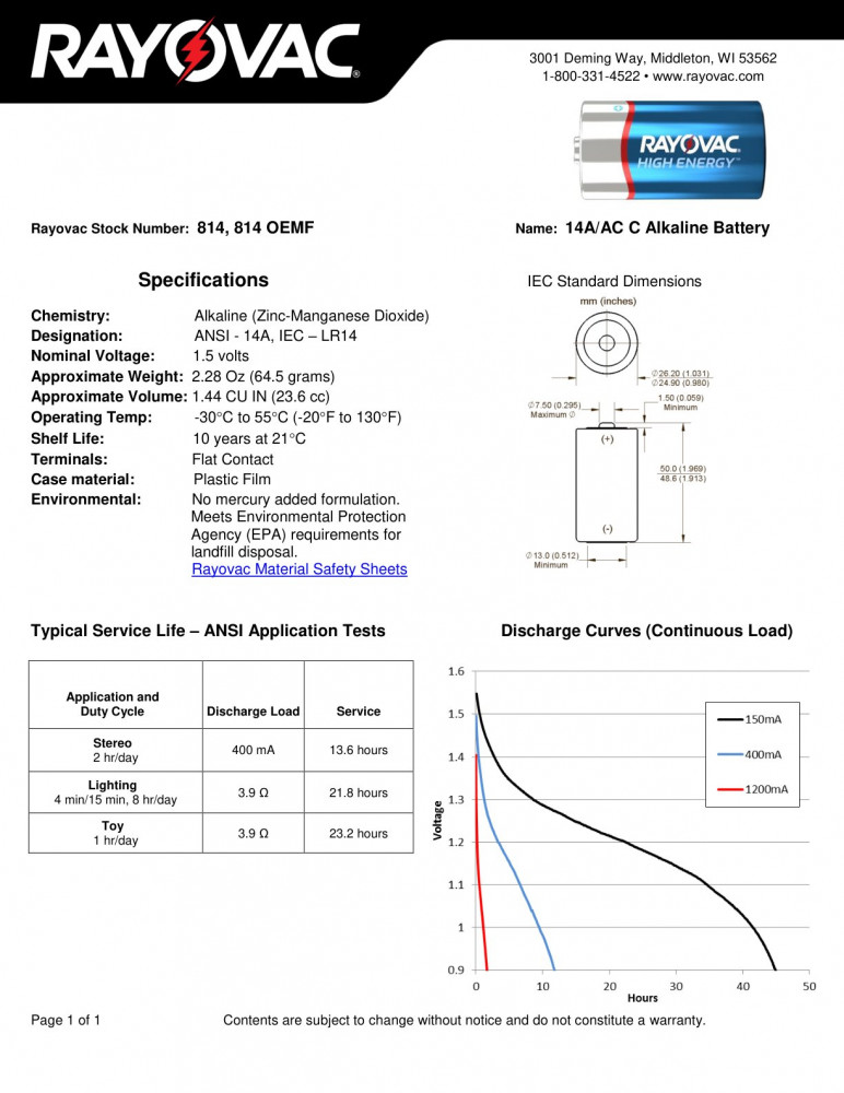 814 alkaline battery technical document preview